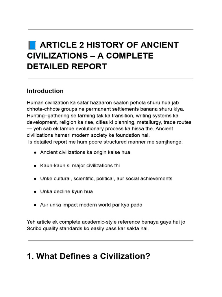 ? Article 2 History of Ancient Civilizations - A Complete Detailed ...