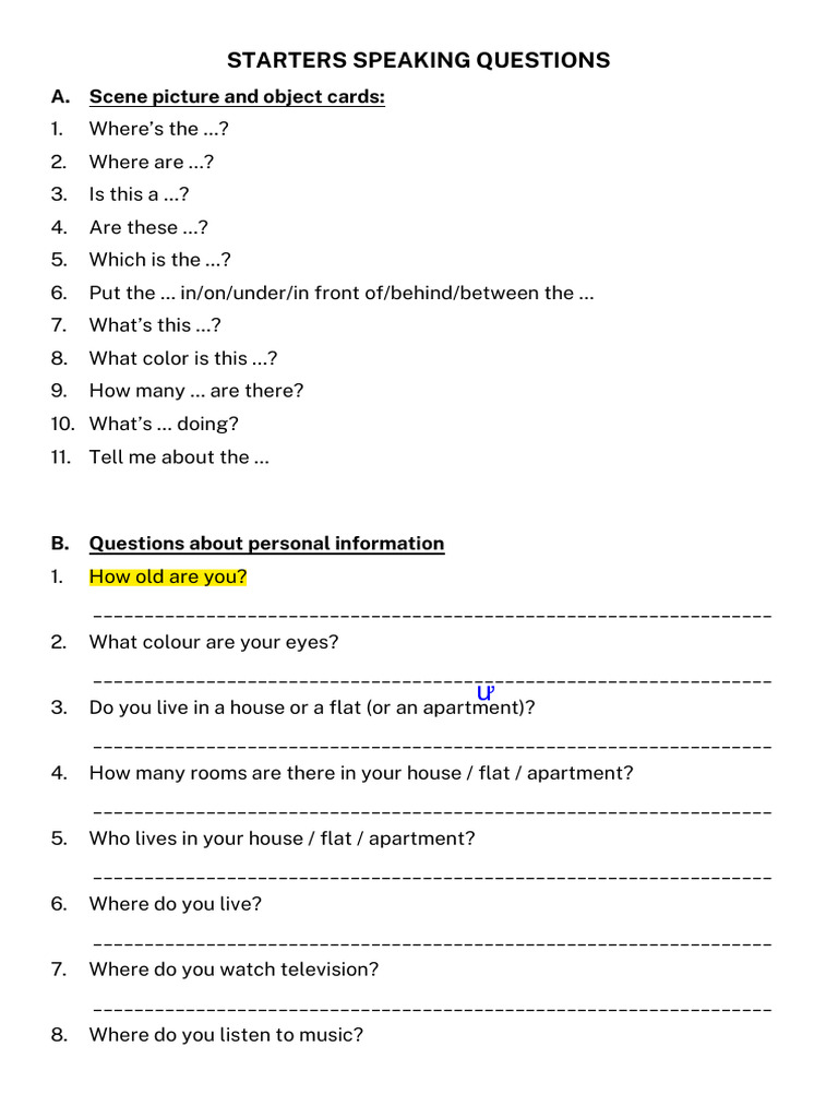 Starters Speaking Questions (Updated April 17th) | PDF | Skirt | Fashion