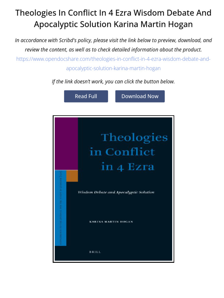 Theologies in Conflict in 4 Ezra Wisdom Debate and Apocalyptic Solution ...