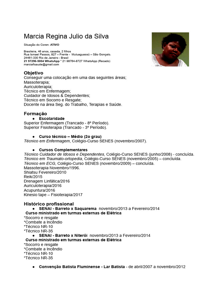 CV Marcia Regina | PDF | Sistema de saúde | Remédio