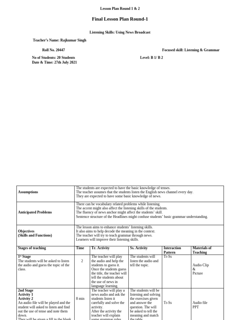 Combined Final Lesson Plans Round 1 & 2 | PDF | Teachers | Learning