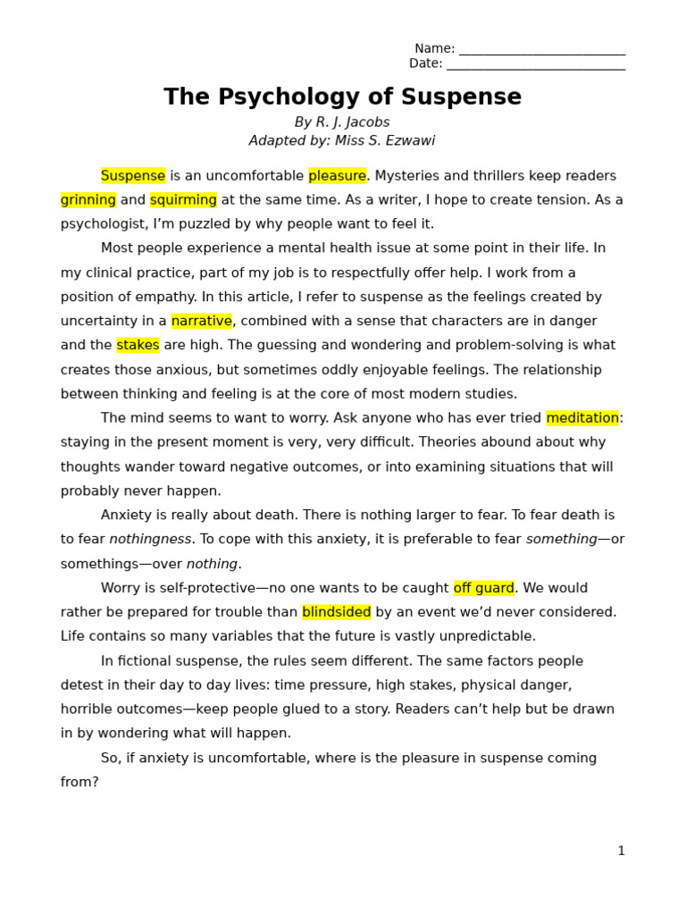 Understanding the Psychology of Suspense | PDF | Thriller (Genre) | Feeling