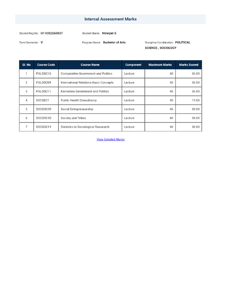 Student Internal Assessment Marks | PDF