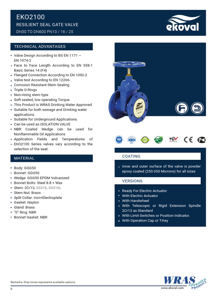 Resilient Seal Gate Valve Eko2100 | PDF | Valve | Plumbing
