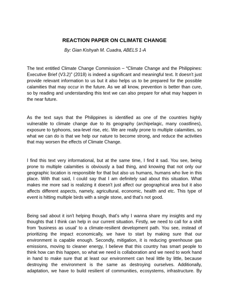 Reaction Paper TCW Cuadra | PDF | Environmental Impact | Climate Change