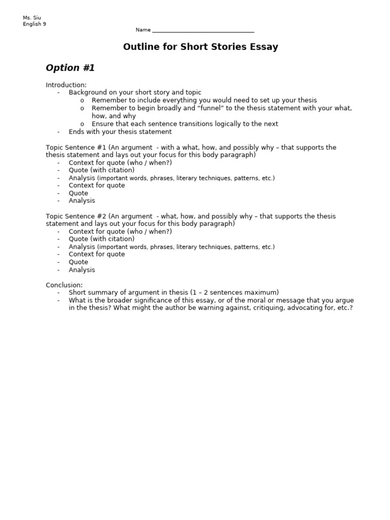 Short Stories Essay Outline Guide | PDF | Essays | Argument