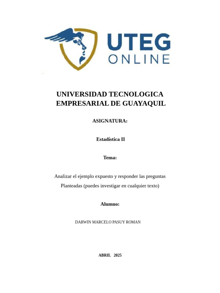 DARWIN - MARCELO - PASUY - ROMAN - UNIDAD - 4 - Estadística II | PDF ...