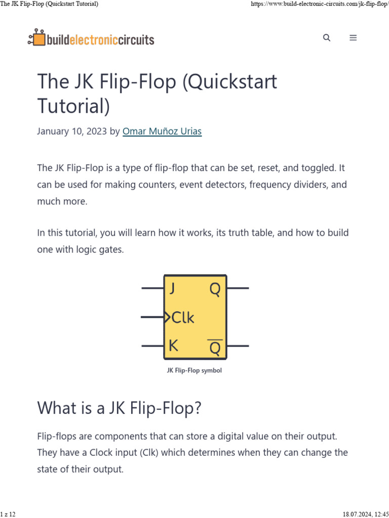 The JK Flip-Flop (Quickstart Tutorial) | PDF