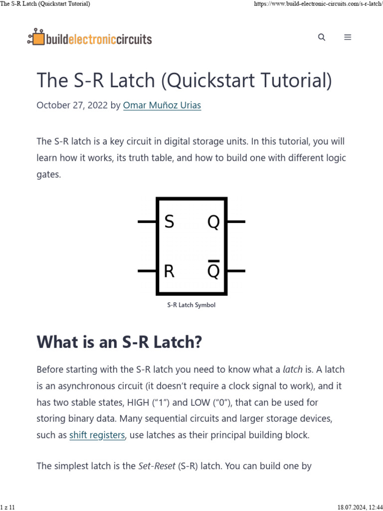 The S-R Latch (Quickstart Tutorial) | PDF | Logic Gate | Computer Engineering