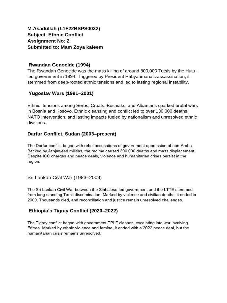 Ethnic Conflict Assignment (L1F22BSPS0032) | PDF