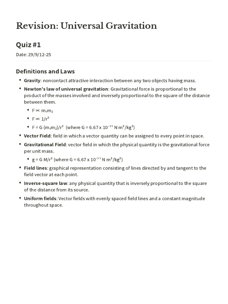Universal Gravitation Quiz Overview | PDF