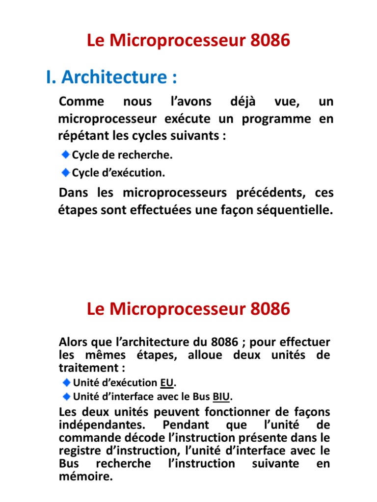 Le Microprocesseur 8086 | PDF | Microprocesseur | Processeur