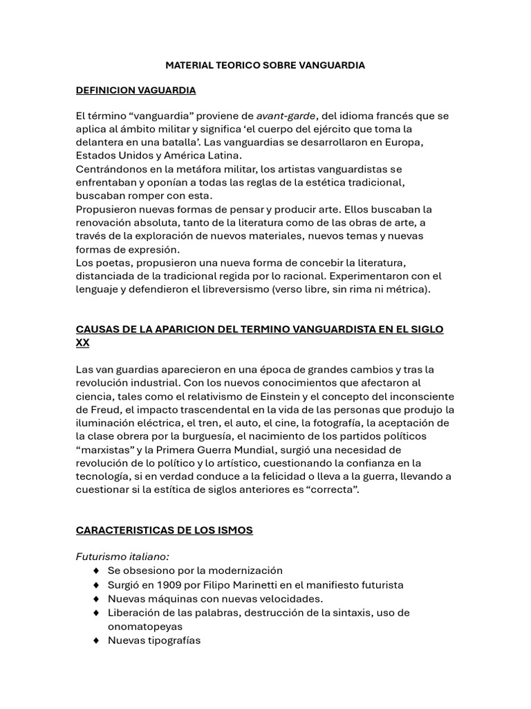 Teoría y Características de la Vanguardia | PDF | Vanguardia | Las artes