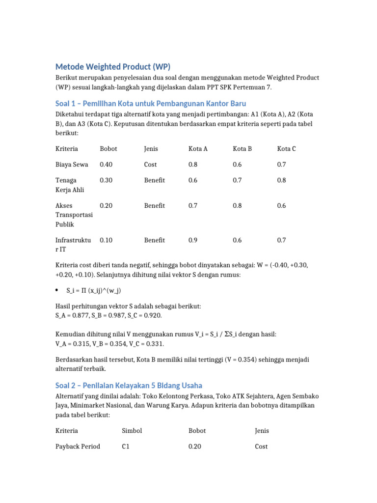 Metode Weighted Product Ihsan | PDF