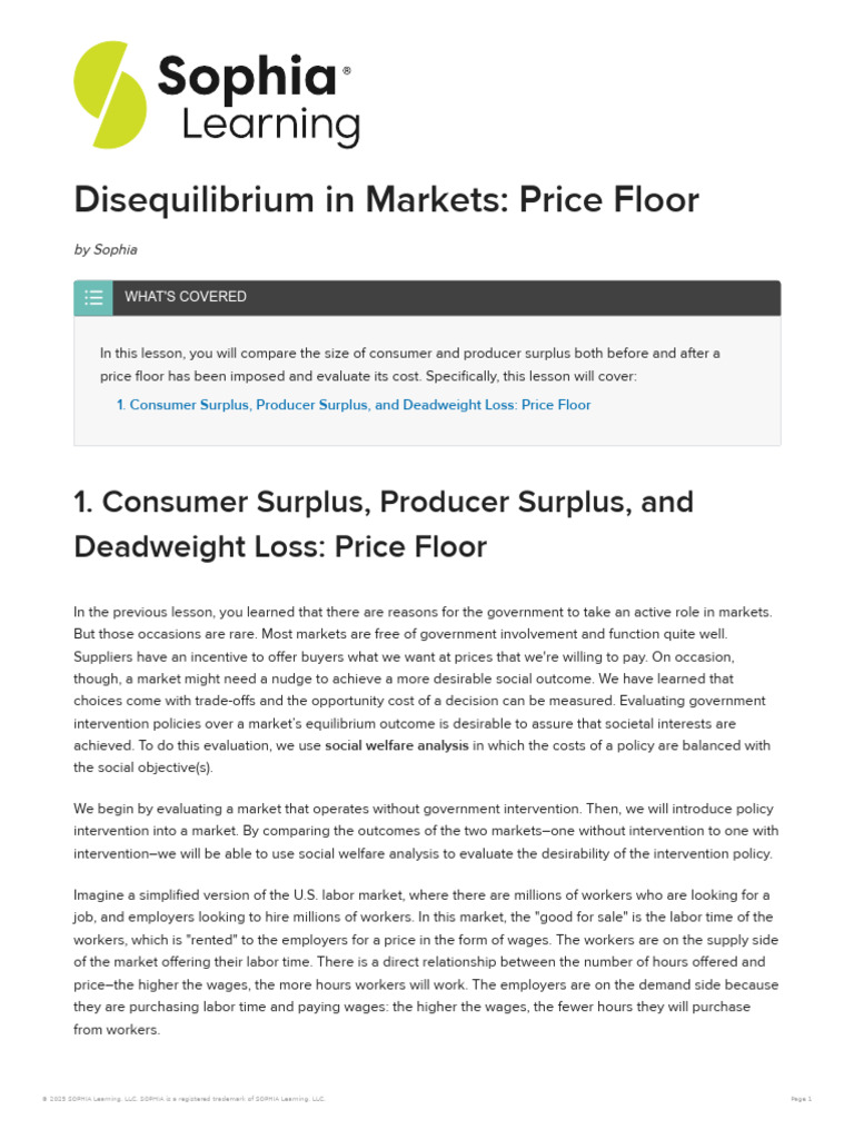 Disequilibrium in Markets Price Floor | PDF | Economic Surplus ...