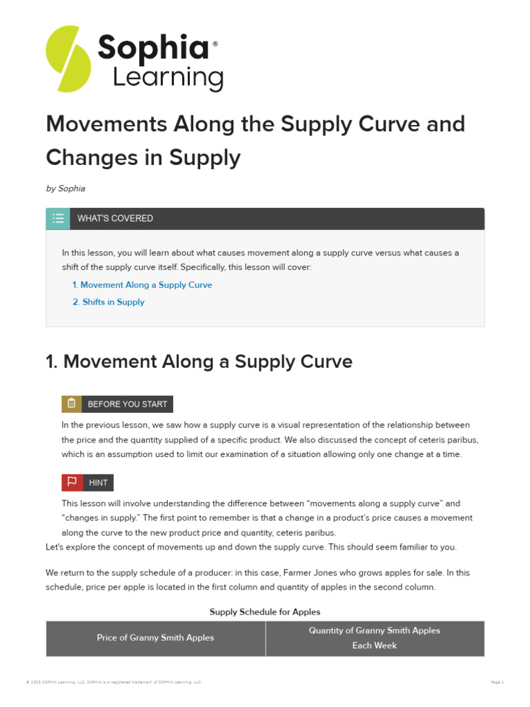 Supply Curve Movements and Shifts Explained | PDF | Supply (Economics ...