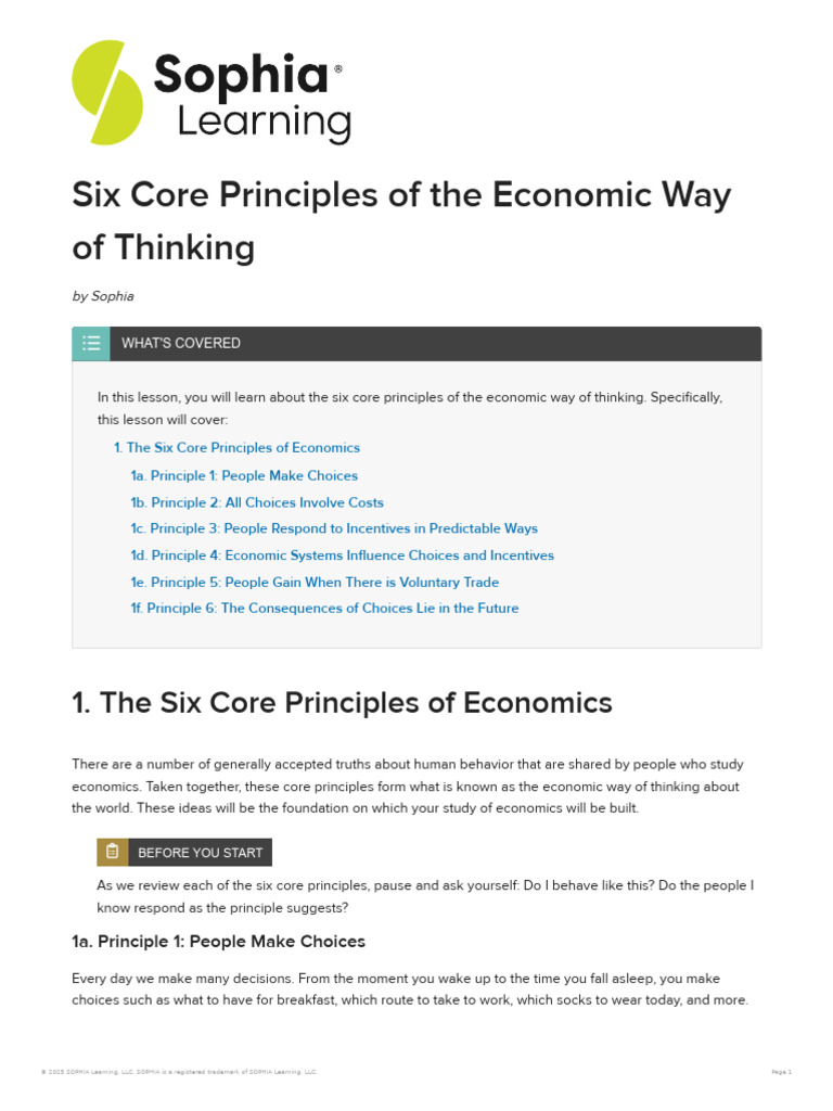 Six Core Principles of the Economic Way of Thinking | PDF | Incentive ...