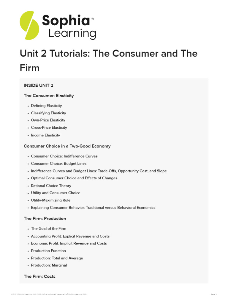 Unit 2 Tutorials the Consumer and the Firm | PDF | Elasticity ...