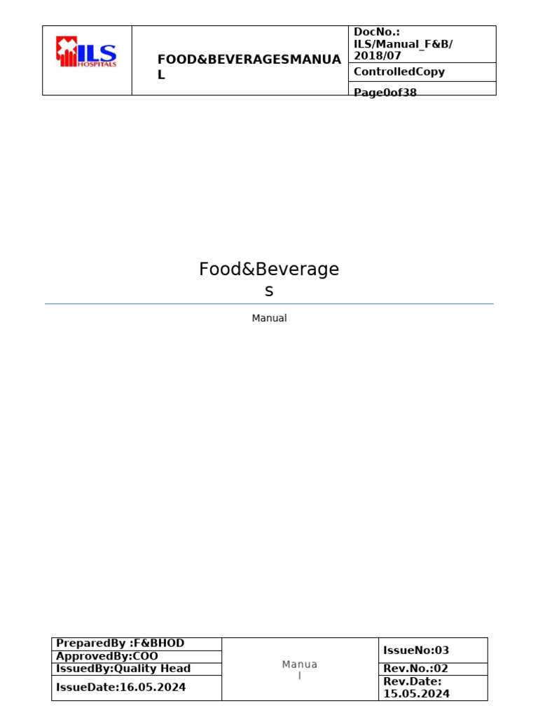 Food & Beverages Manual Overview | PDF | Menu | Dietitian