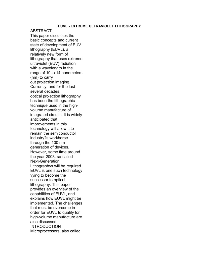 Euvl - Extreme Ultraviolet Lithography | PDF | Photolithography ...