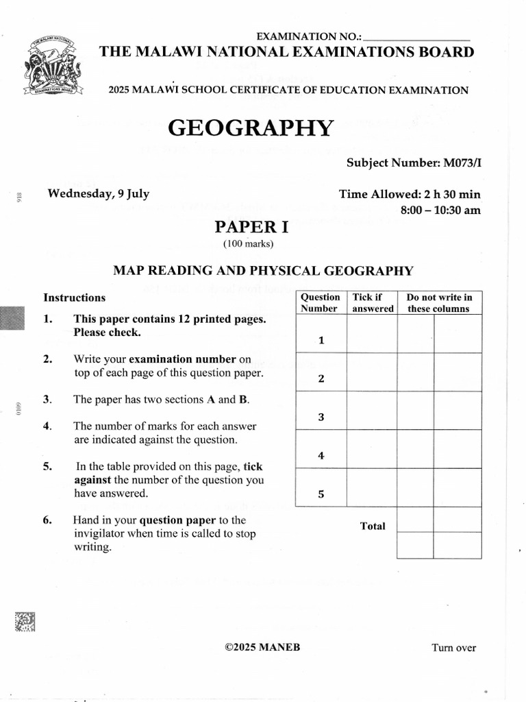 2025 Maneb Geography PP 1 | PDF
