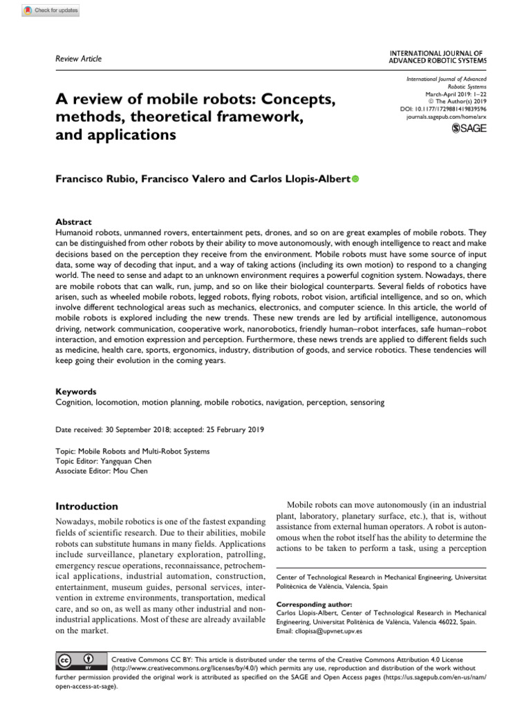 A Review of Mobile Robots: Concepts, Methods, Theoretical Framework and ...
