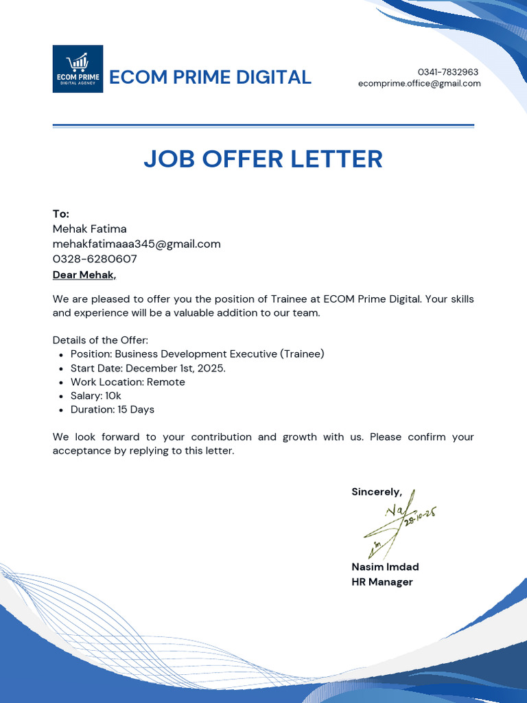 Copy of Ecom Prime Offer Letter | PDF