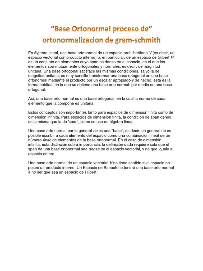 Base Ortonormal Proceso de | PDF | Base (álgebra lineal) | Conceptos ...