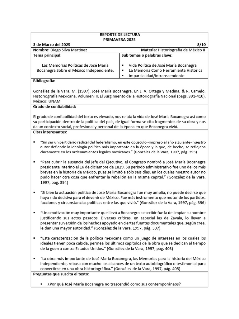 Memorias Políticas de José María Bocanegra | PDF | Gobierno