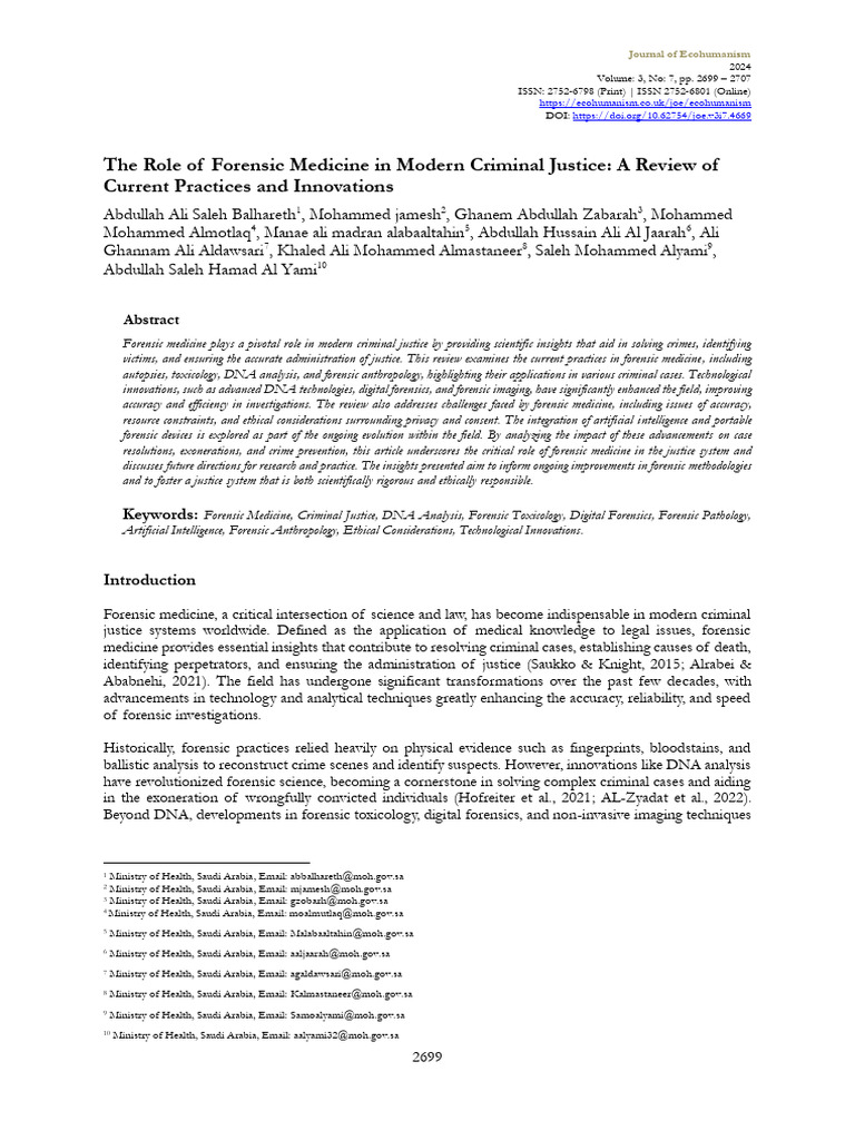 Forensic Medicine in Criminal Justice | PDF | Forensic Science | Dna ...