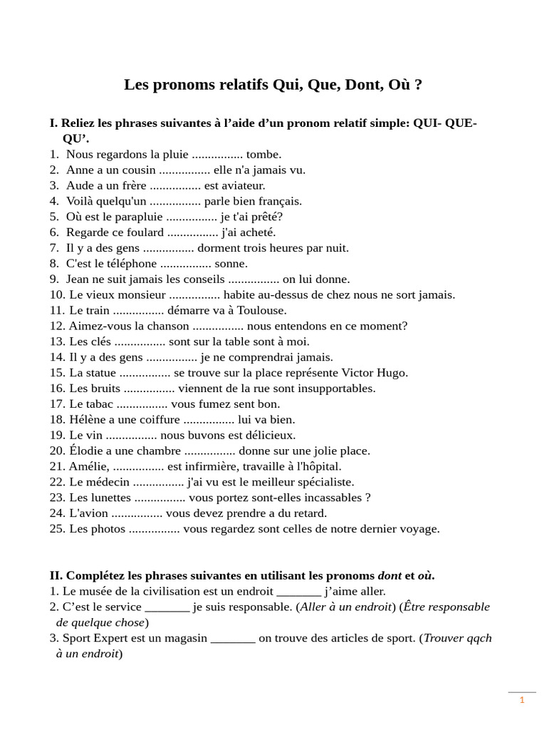 Exercices sur les pronoms relatifs | PDF | Échecs