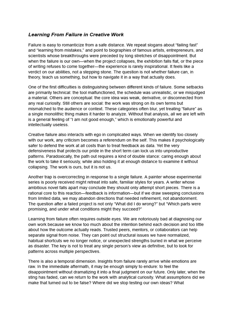 Learning From Failure in Creative Work | PDF | Social Psychology ...