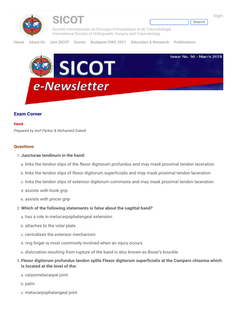 SICOT E-Newsletter - March 2018 - Exam Corner - SICOT | PDF ...