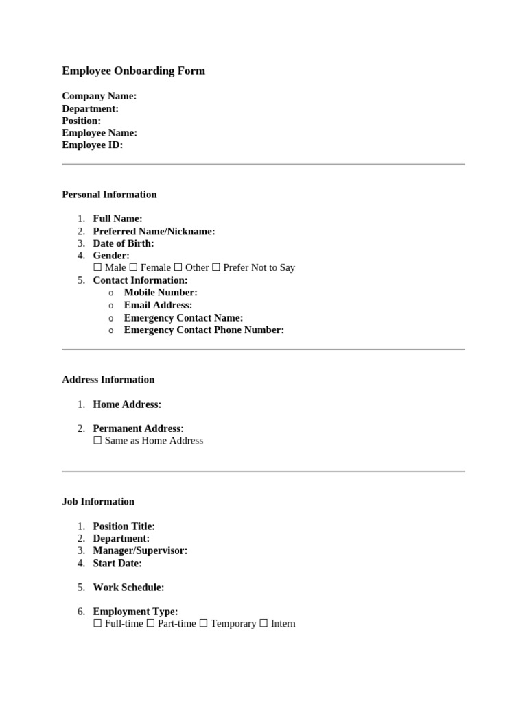 Employee Onboarding Form | PDF | Social Security Number | Social ...