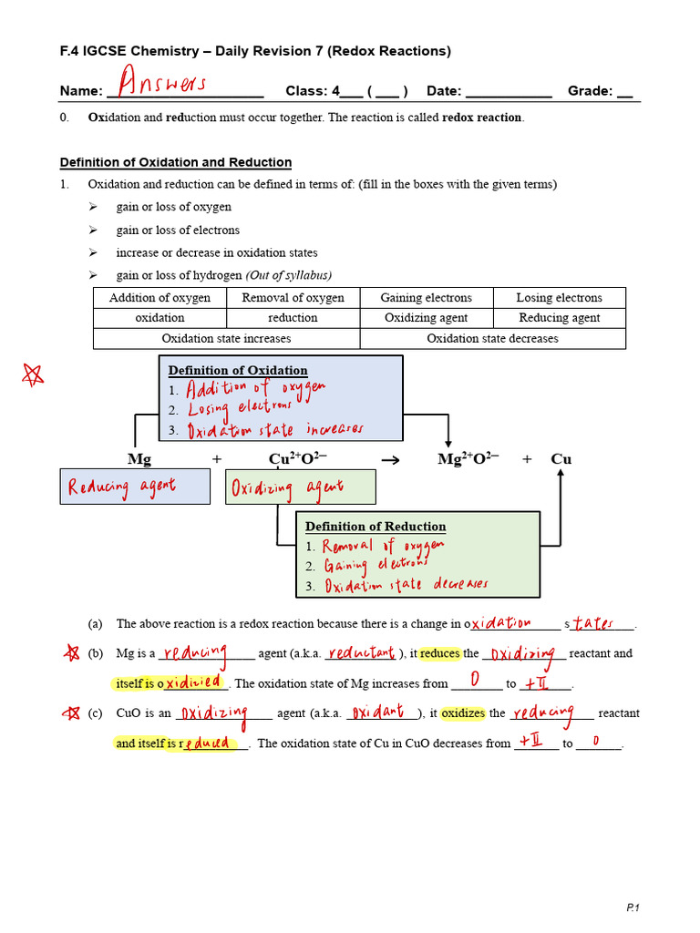 IGCSE Redox Reactions Guide | PDF | Redox | Sets Of Chemical Elements