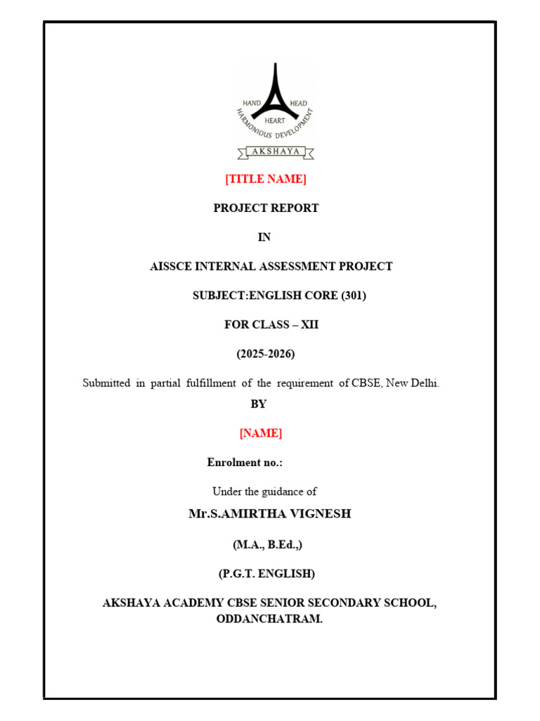 English Cover Page For Project 12 | PDF