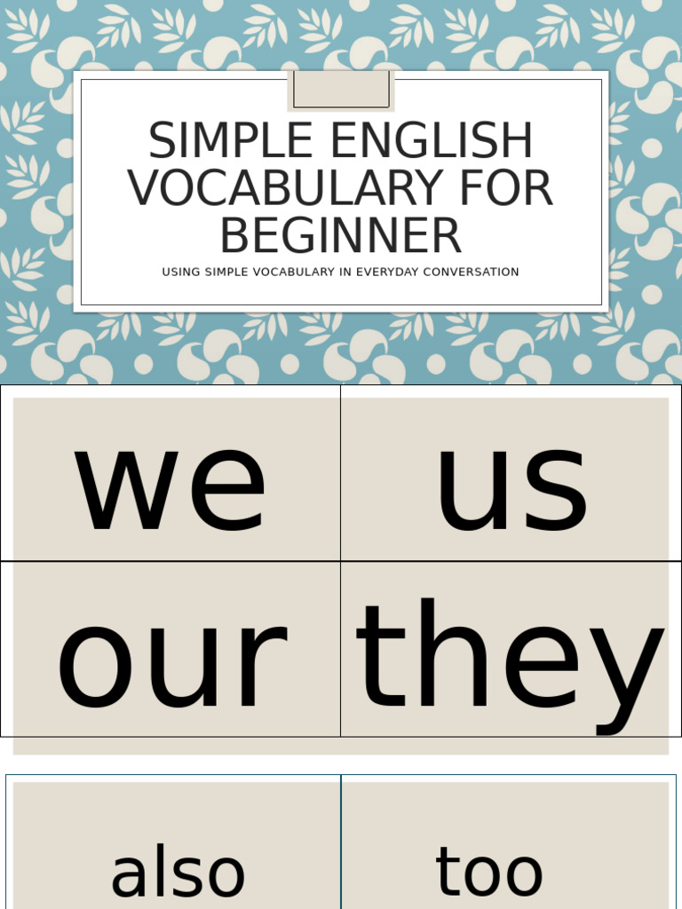 Simple English Vocabulary for Beginner Speaker | PDF
