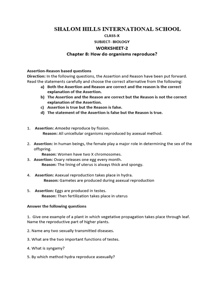 Biology Worksheet on Organism Reproduction | PDF | Reproduction ...