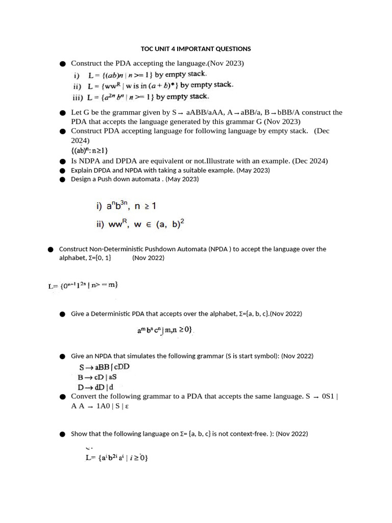 TOC Important Question Unit 4 | PDF