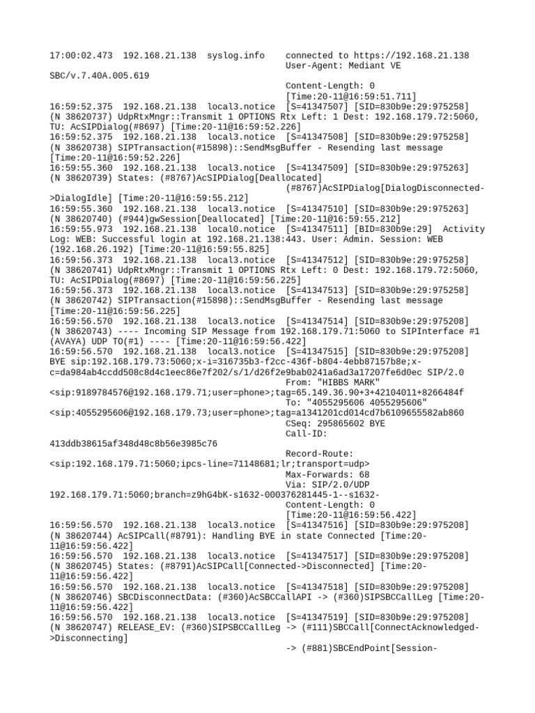 SIP Call Activity Log Analysis | PDF | Session Initiation Protocol ...