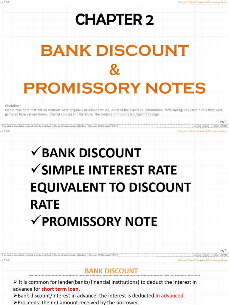 Pre-lect Slide 2. Bank Discount & Promissory Mat112 20244 | PDF | Promissory Note | Interest