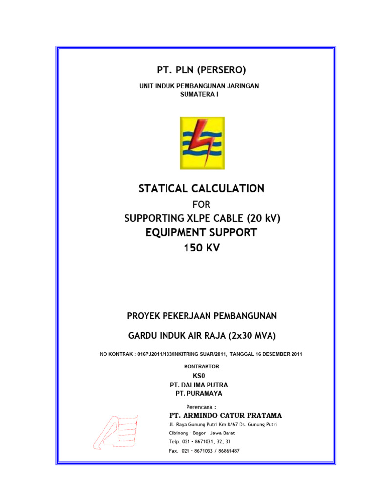 Statical Calculation Cable 20kV PLN 150 KV Proyek GI Air Raja (2x30 MVA) | PDF | Structural Load ...