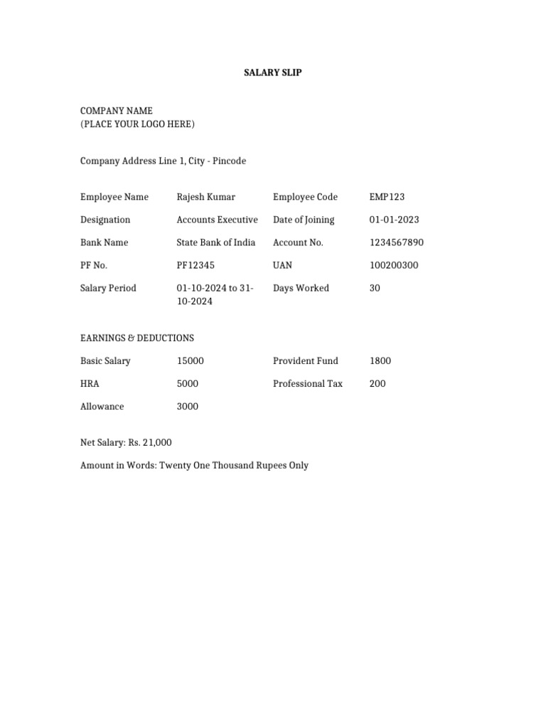 Salary Slip Template | PDF