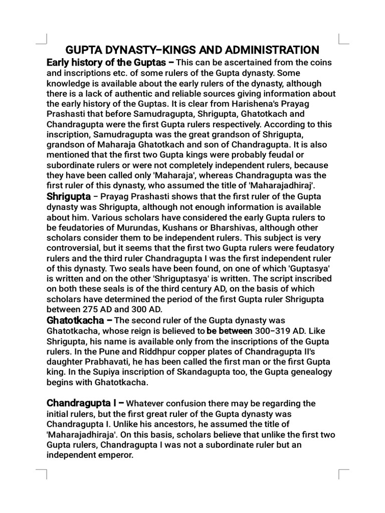 Gupta Dynasty-Kings and Administration | PDF