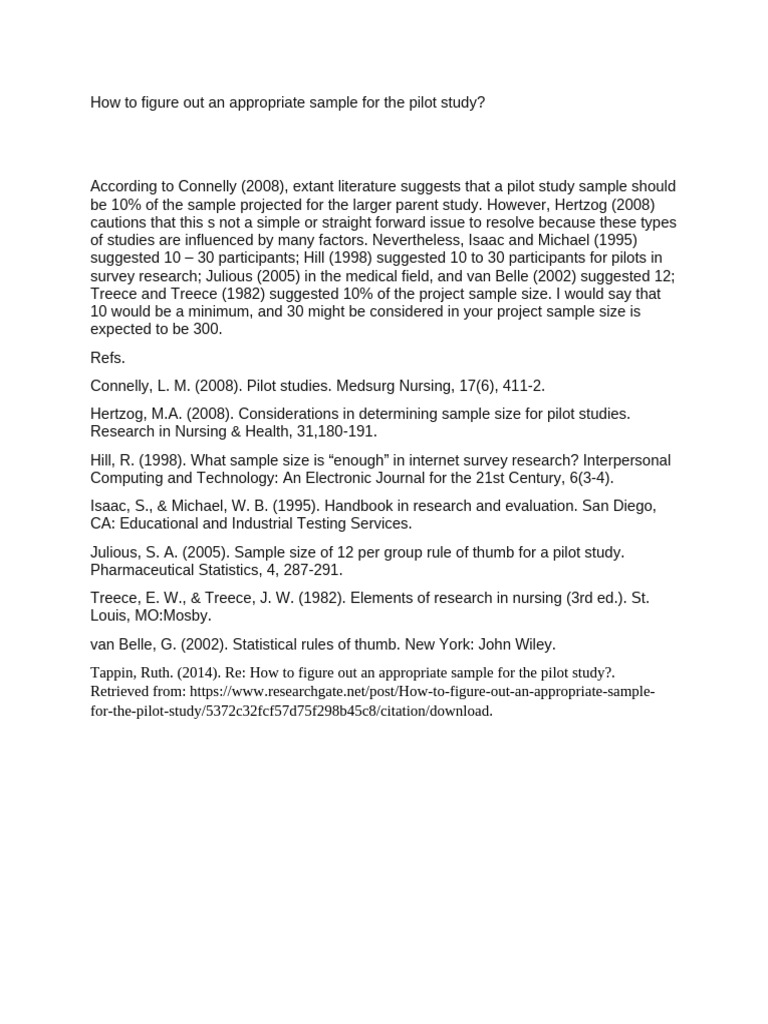 How To Figure Out An Appropriate Sample For The Pilot Study | PDF