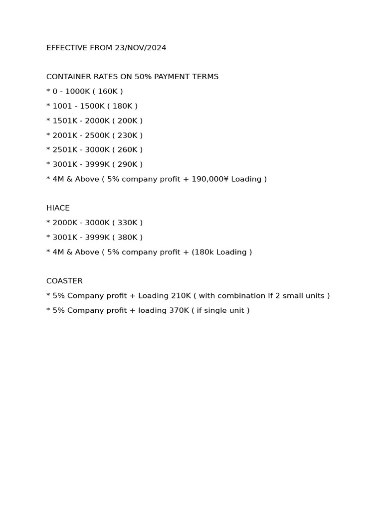 Container Rates Effective Nov 2024 | PDF