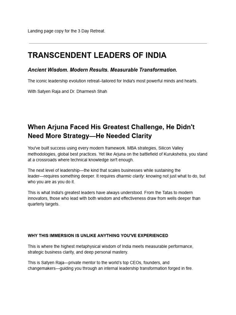 3 Day Retreat Landing Page - The Awakened Leader Immersion | PDF ...