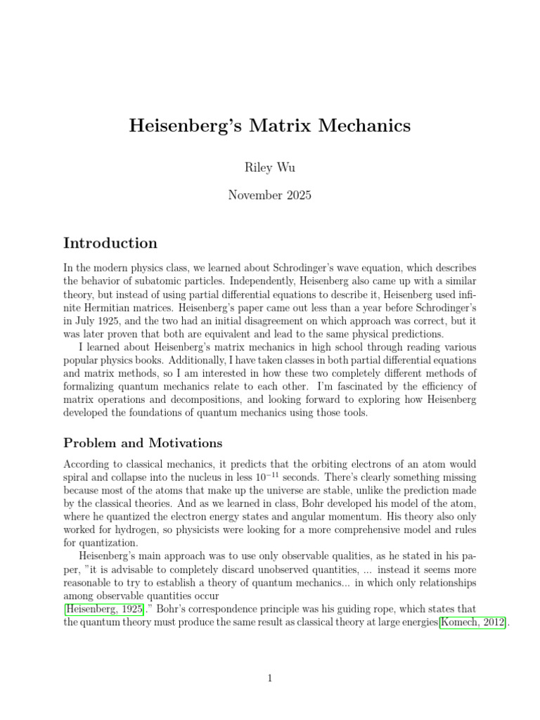 Heisenberg's Matrix Mechanics | PDF | Matrix (Mathematics) | Quantum ...