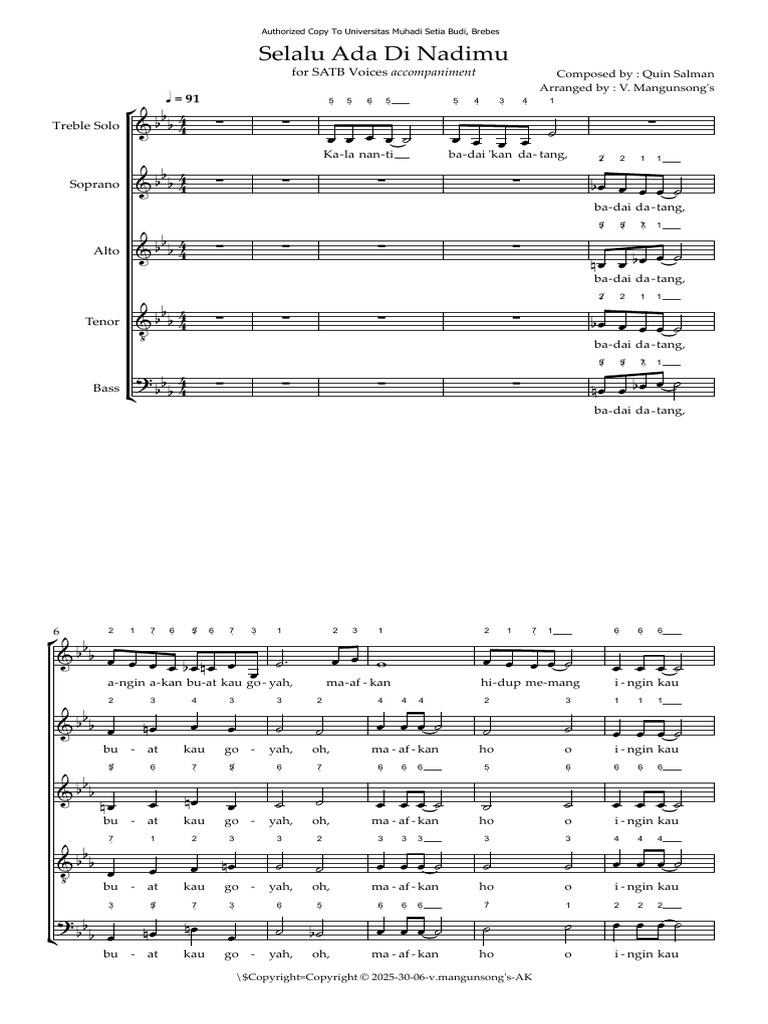 Notasi Musik untuk Vokal SATB | PDF