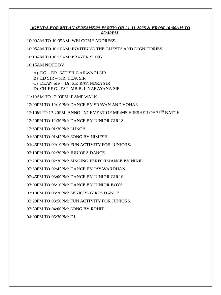 Agenda & MC Script Freshers 2023 | PDF | Business | Economies